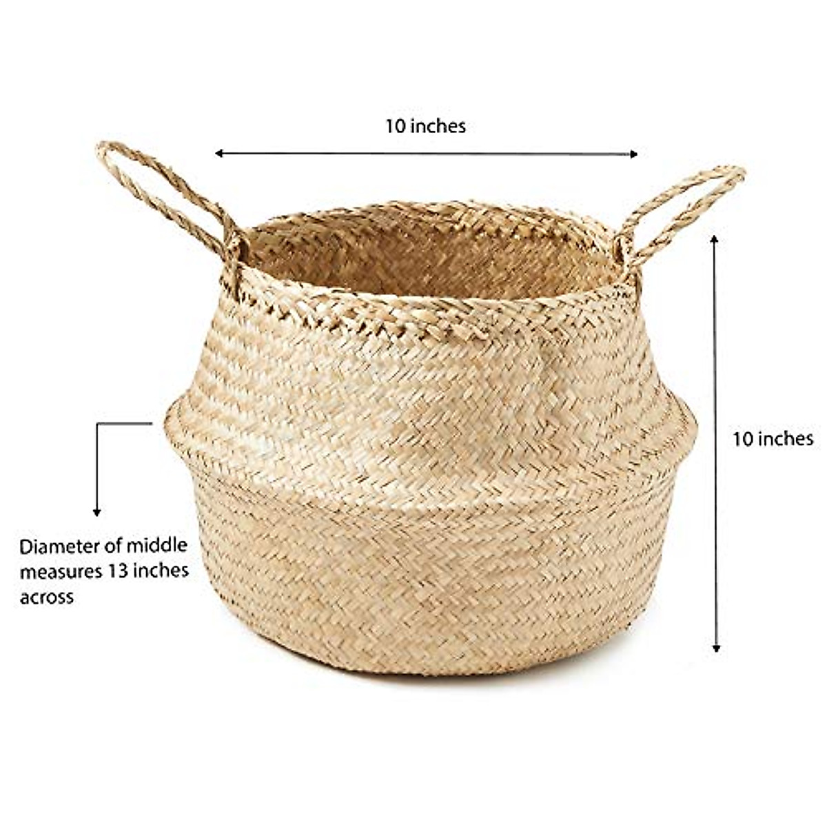 Americanflat Walnut Hand-Woven Palm and Seagrass Belly Baskets (10" Tall)