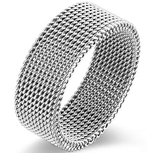 Jude Jewelers 8mm Stainless Steel Wire Mesh Simple Plain Wedding Band Ring (Silver, 8)