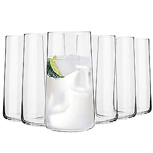 Krosno Tall Water Juice Drinking Glasses | Set of 6 | 18.3 oz | Avant-Garde Collection | Highball & Tumbler Crystal Glass | Perfect for Home, Restaurants and Parties | Dishwasher Safe