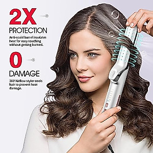 BLUSHMARKS Professional Curling Iron Hair Straightener and Curler 2-in-1 Airflow Styler Flat Curling Wands for Curls Waves 360° Cool Air Vents 5 Adjustable Temps & Dual Voltage & 15s Heat-Up for Salon