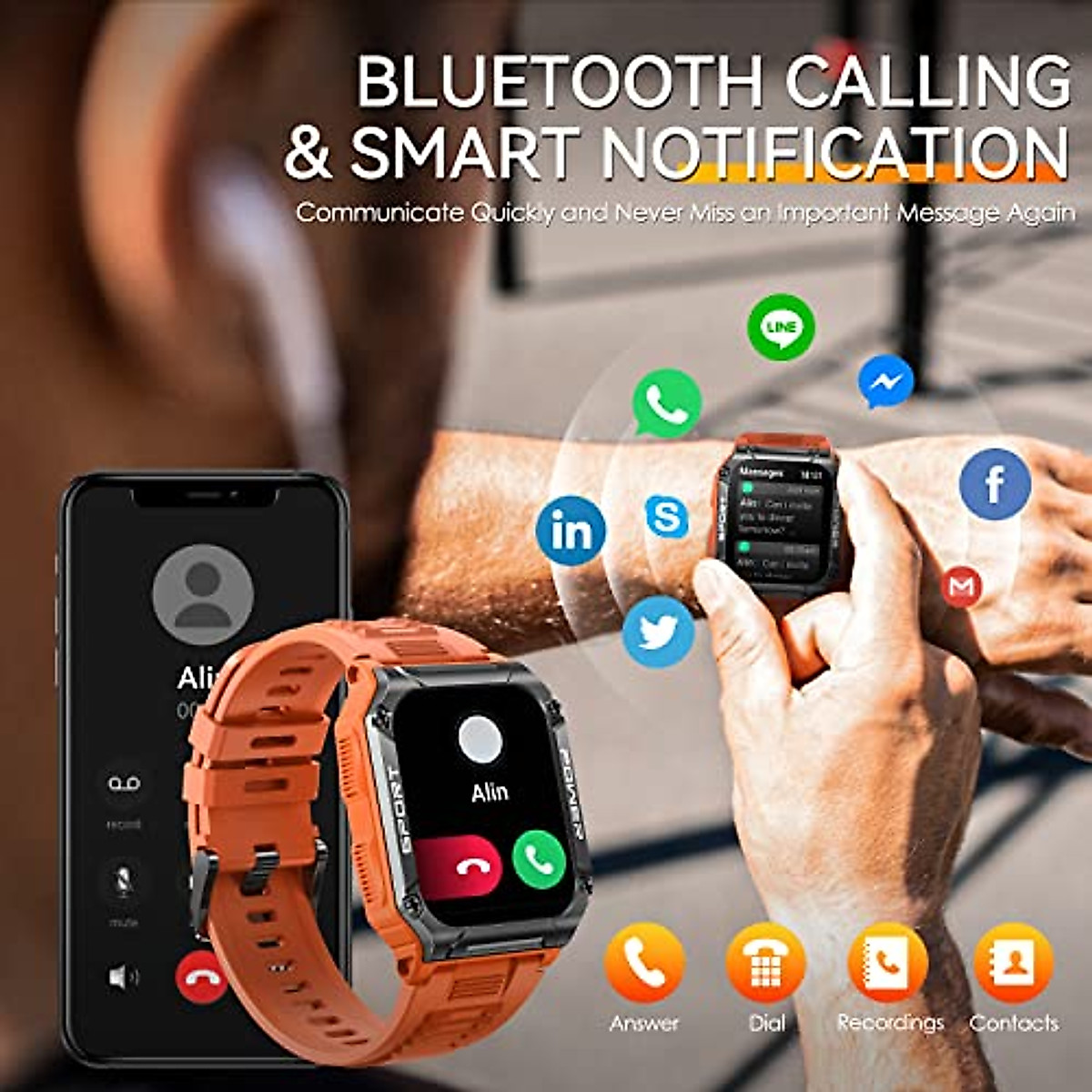 Military Smart Watch for Men with Compass (Make/Answer Call), 1.95'' HD Outdoor Rugged Tactical Smartwatch, Sport Fitness Tracker with Heart Rate Blood Pressure Sleep Monitor for iPhone Android Phones