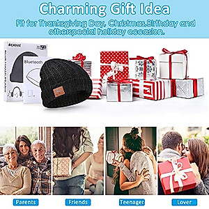 Beanie Hat Compatible with Bluetooth Headphone Ponytail Warm Beanies for Women Built-in Microphone (Black)