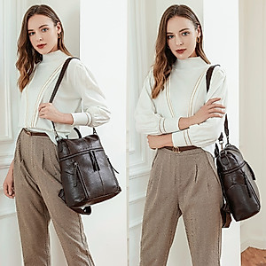 Iswee Genuine Leather Vintage Casual Daypack Backpacks Travel Essentials Anti-theft Work Fashion Backpack Purse for Women (Coffee)