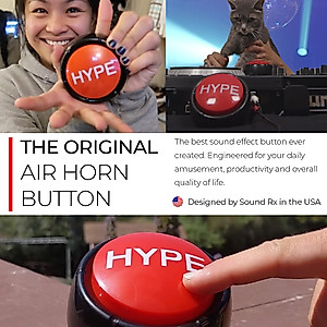 Hype Button | Hip Hop Air Horn Sound Effect Button (Batteries Included) Stocking Stuffer Back to School Classroom Teacher Office Desk Sales Marketing Gag Nut Funny Toy Class
