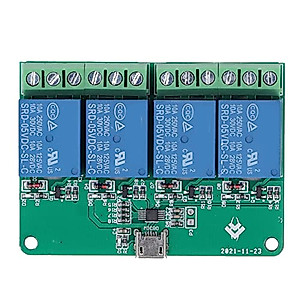 4 Channel Relay Module, Send Serial Commands PCB 10A 250VAC Overcurrent Protection USB Relay Expansion Board Drive Free Intelligent Control for PC
