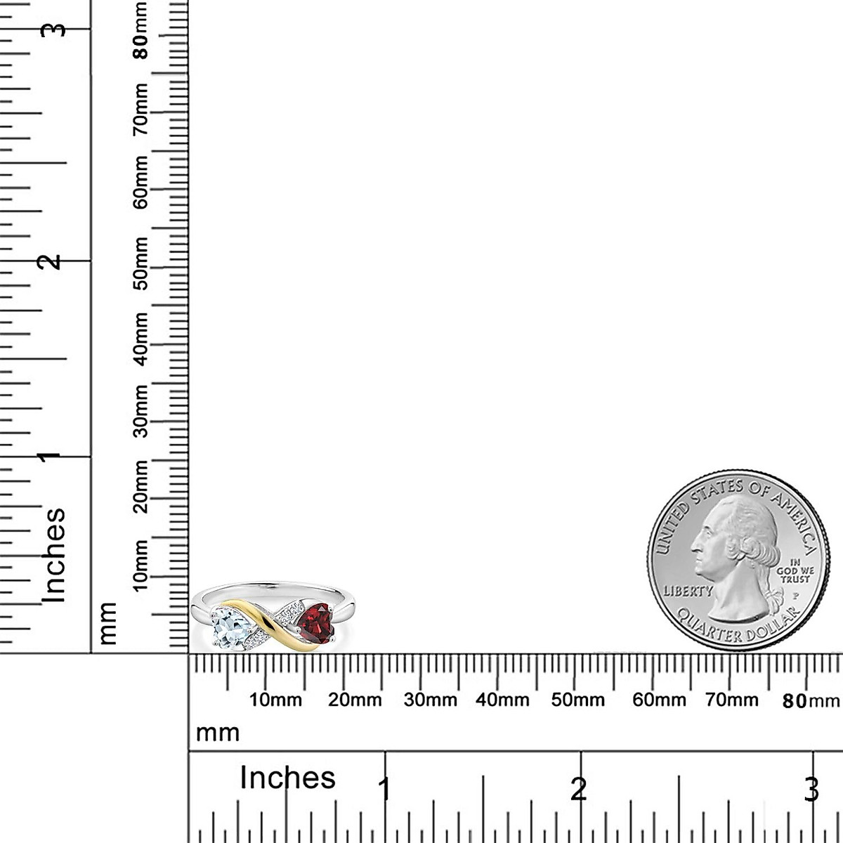 Gem Stone King 925 Sterling Silver and 10K Yellow Gold Sky Blue Aquamarine Red Garnet and Lab Grown Diamond Women Ring (1.06 Cttw, Gemstone Birthstone, Available In Size 5, 6, 7, 8, 9)