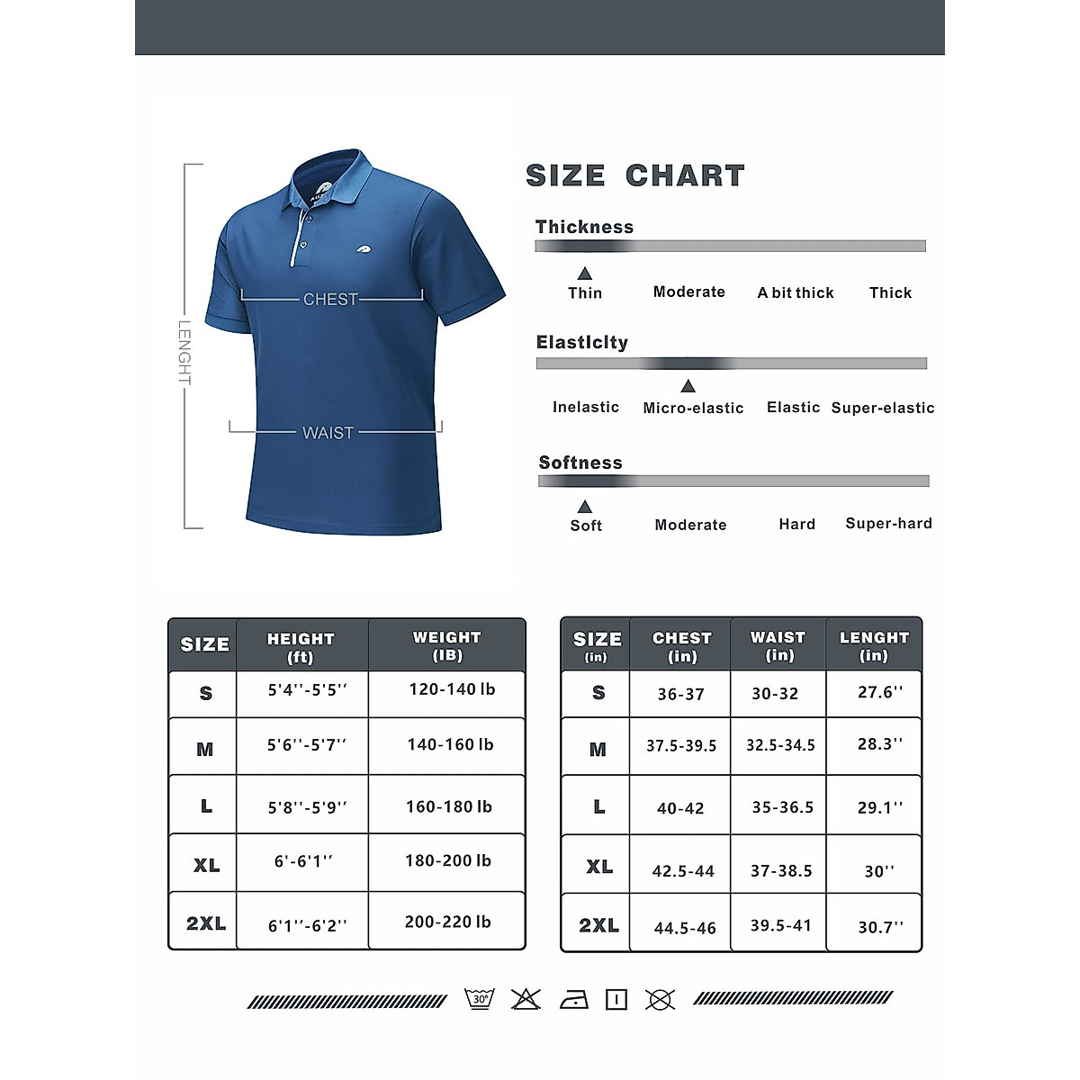 ALLZERO Men's Polo Shirt Quick Dry Long and Short Sleeve Activewear Shirts Performance Athletic Tennis Golf Collar Shirts DARKBLUE L