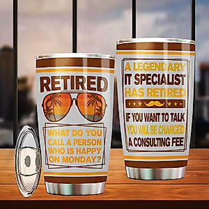 MONIZILUCKY A Legendary It Specialist Has Retired, Happy Retirement Tumbler Stainless Steel For It Specialist, 20Oz Tumbler Farewell Gift For Coworker With Funny Quotes About Retirement