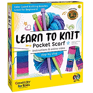 Creativity for Kids Learn to Knit Pocket Scarf - DIY Knitting Kit for Beginners, Kids Craft Kit