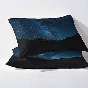 Space Sheets Full Size, Mountain Bed Sheets, Patterned Bedding Sheets & Pillowcases 4 Piece Set - Soft Microfiber Deep Pocket Fitted Sheet & Flat Sheet & 2 Pillow Cases L2-&-234