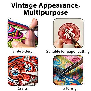 Sharp Embroidery and Crafting Scissors with Leather Cover, 3.62 inch Stainless Steel Stork Shaped Scissors for Needlework and DIY Crafts