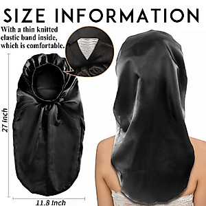 2Pcs Long Satin Bonnet Sleep Cap,Extra Large Braids Bonnets for Sleeping,Long Hair,Soft&Comfortable Elastic Band Bonnets for Women Night Sleep,Hair Bonnets for Women Satin (Black+Pink Pattern)