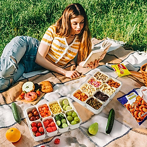 Rtuokad Divided Serving Tray with Lid and Handle,Snack Platters, Protable Snack Box Container for Sweets, Candy, Veggie, Biscuit, Nuts, Fruit, Easy to Carry and Wash (8 Organisers)