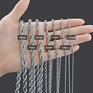 Giftall 2MM Rope Chain Necklace Stainless Steel Twist Rope Chain Necklace for Men Women 18 Inches