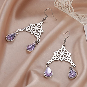 Witch Knot Earrings For Women Hollow Out Style Charm Celtic Knot & Teardrop-shaped Amethyst Dangle Earrings Wiccan Symbol Jewelry Gifts