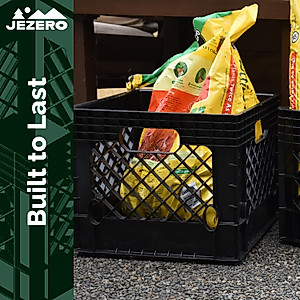 JEZERO Milk Crate for Household Storage: The Ultimate Storage Tote for Groceries, Garages, Kayaking & Outdoor, Stackable Storage | BLACK, Plastic, 13" x 13" x 11” (MC16-S2)