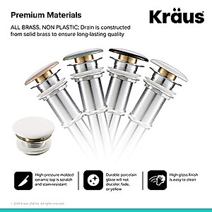 KRAUS Viva™ Round White Porcelain Ceramic Vessel Bathroom Sink with Pop-Up Drain, 16 1/2 in. D x 5 1/2 in. H, KCV-200GWH