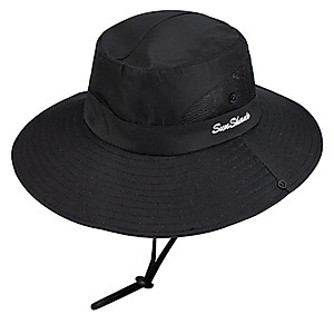 Women's Outdoor UV-Protection-Foldable Sun-Hats Mesh Wide-Brim Beach Fishing Hat with Ponytail-Hole (Black)