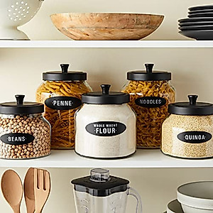 158 Pieces Chalkboard Pantry Labels for Food Containers, Preprinted White All Caps on Black Stickers for Jars, Kitchen Canisters (Water Resistant)