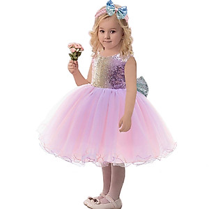 WZSYGDTC Toddler Girl Sequins Bow Dresses Baby Little Girls Tulle Lace Party Ball Gown Dress (PinkPurple,120)