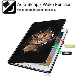Case for iPad 9th / 8th / 7th Generation (2021/2020/2019) 10.2 inch/iPad Air 10.5" 2019 / iPad Pro 10.5", Leather Smart Cover with Auto Wake/Sleep, Funny Cat