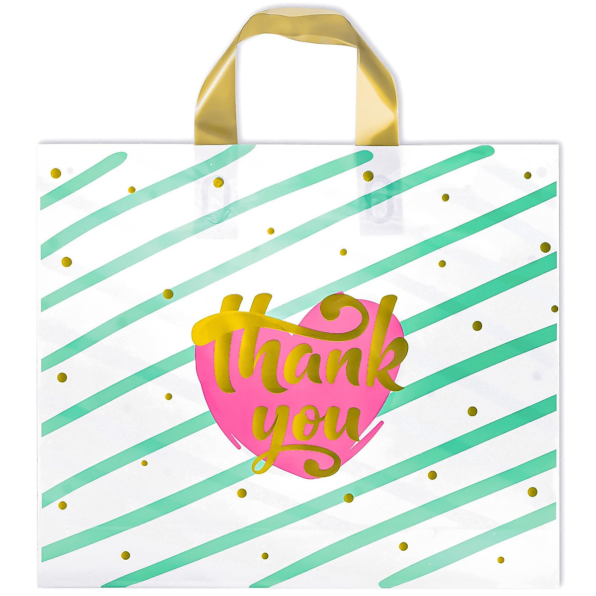 Elsjoy 80 Pack Thank You Bags Plastic Shopping Bags, 14 x 12 Thick Merchandise Bags Reusable Boutique Bags with Loop Handle, Heart and Stripe Retail Gift Bags for Parties, Business, Wedding Favor