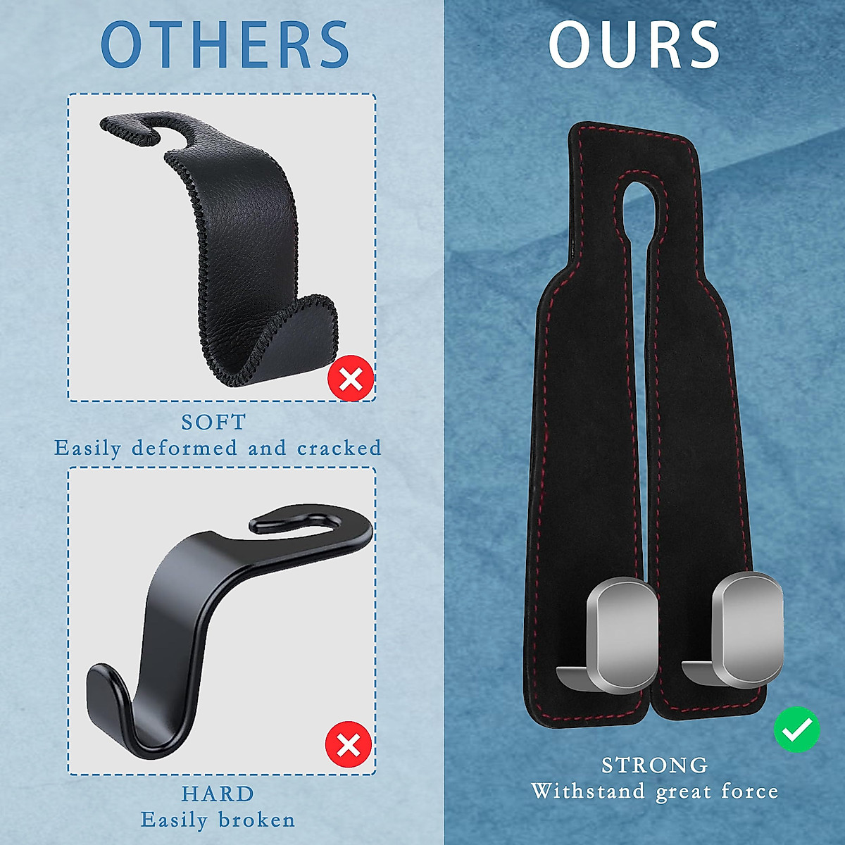 Car Seat Back Storage Hook,2 Pcs Headrest Hooks For Car,Leather Car Seat Hanger Double Hook Holder For Bags,Hat,Purses and Handbag,Car Hidden hanging Organization Accessories For Women Man(Black)