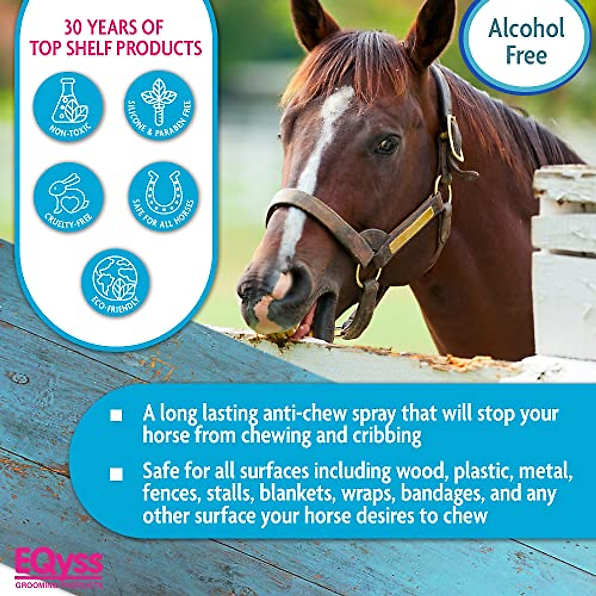 EQyss Crib Guard Equine Spray 32oz - Guaranteed to Stop Your Horse from Chewing and Cribbing