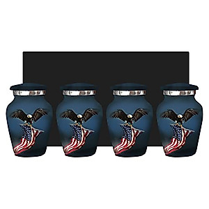 Black Eagle Urns - Cremation Urns for Women Set of 4 with Box & Bags - Small Urns for Human Ashes with Eagle - Honor Your Loved One with Mini Urns - Patriotic Black Urn for Military & Veterans