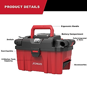 JIENUO Cordless Shop Vac Wet and Dry, with 20V 4.0Ah Battery and Charger, 2.5 Gallon Shop Wet Dry Vacuum Cleaner with Blower Function, Portable Commercial Vac for Car, Home and Garage