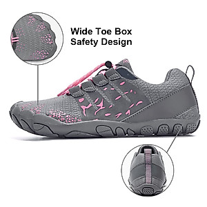 HIITAVE Water Shoes Women Swim Shoes Minimalist for Hiking Beach Yoga Pool Fishing Quick Dry Lightweight Gray Pink Size 8 Women/ 6.5 Men