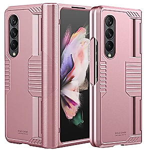 Cenmaso Armor Case Designed for Samsung Galaxy Z Fold 3 Case, Z Fold 3 Case with Hinge Protection,Heavy-Duty Anti-Fall Protective Case for Galaxy Z Fold 3- Rose Gold