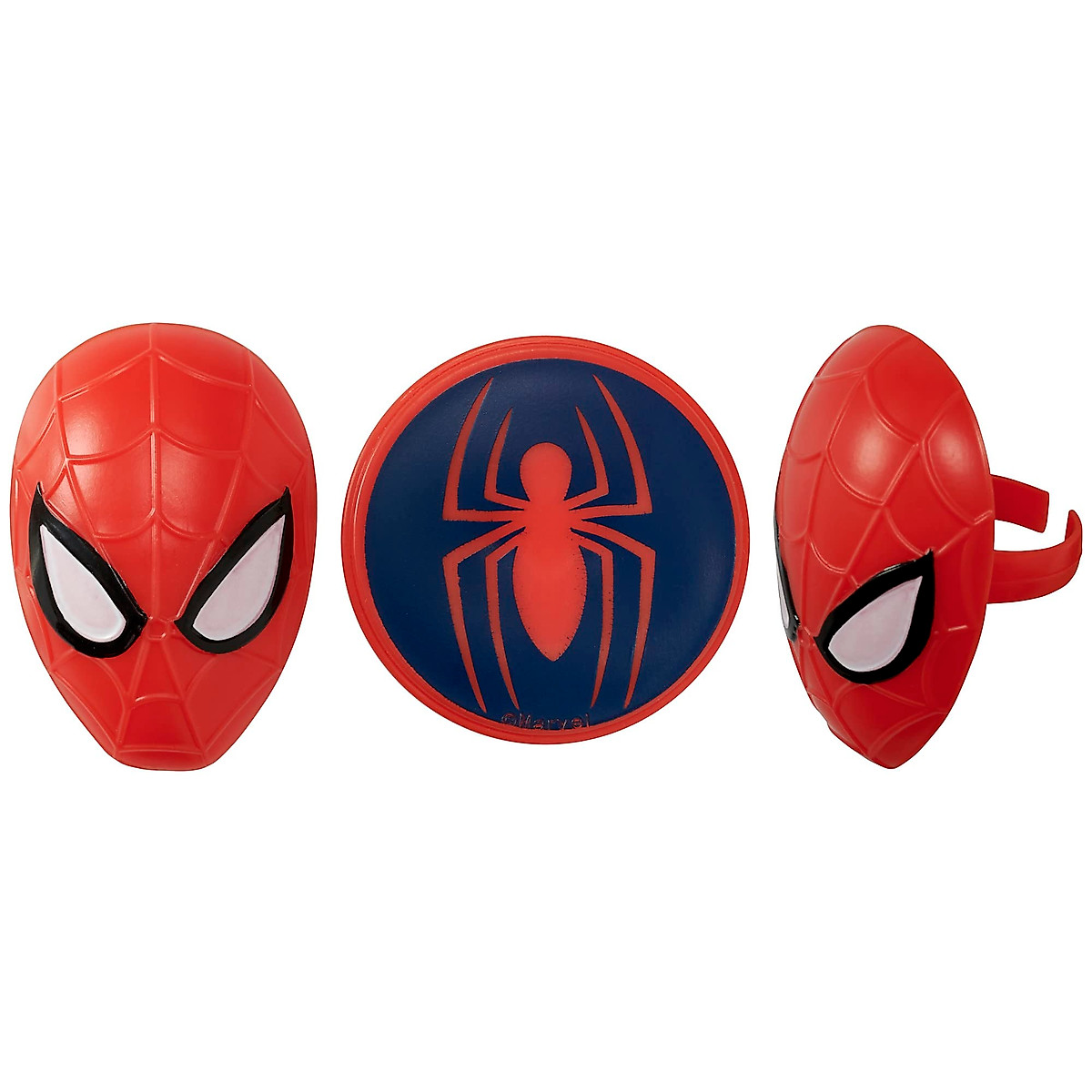 DecoPac Marvel's Spider-Man™ Spider and Mask Rings, Spider-Man Cupcake Decorations, Red and Blue Food Safe Cake Toppers – 24 Pack