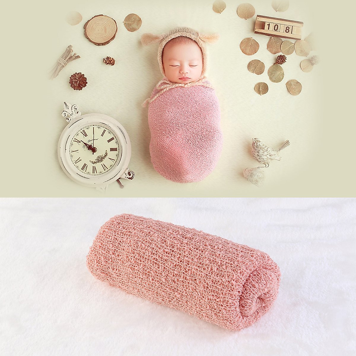 Tinksky Long Ripple Wrap, DIY Newborn Baby Photography Wrap-Baby Photo Props Favors (Snow Tooth-Colored)