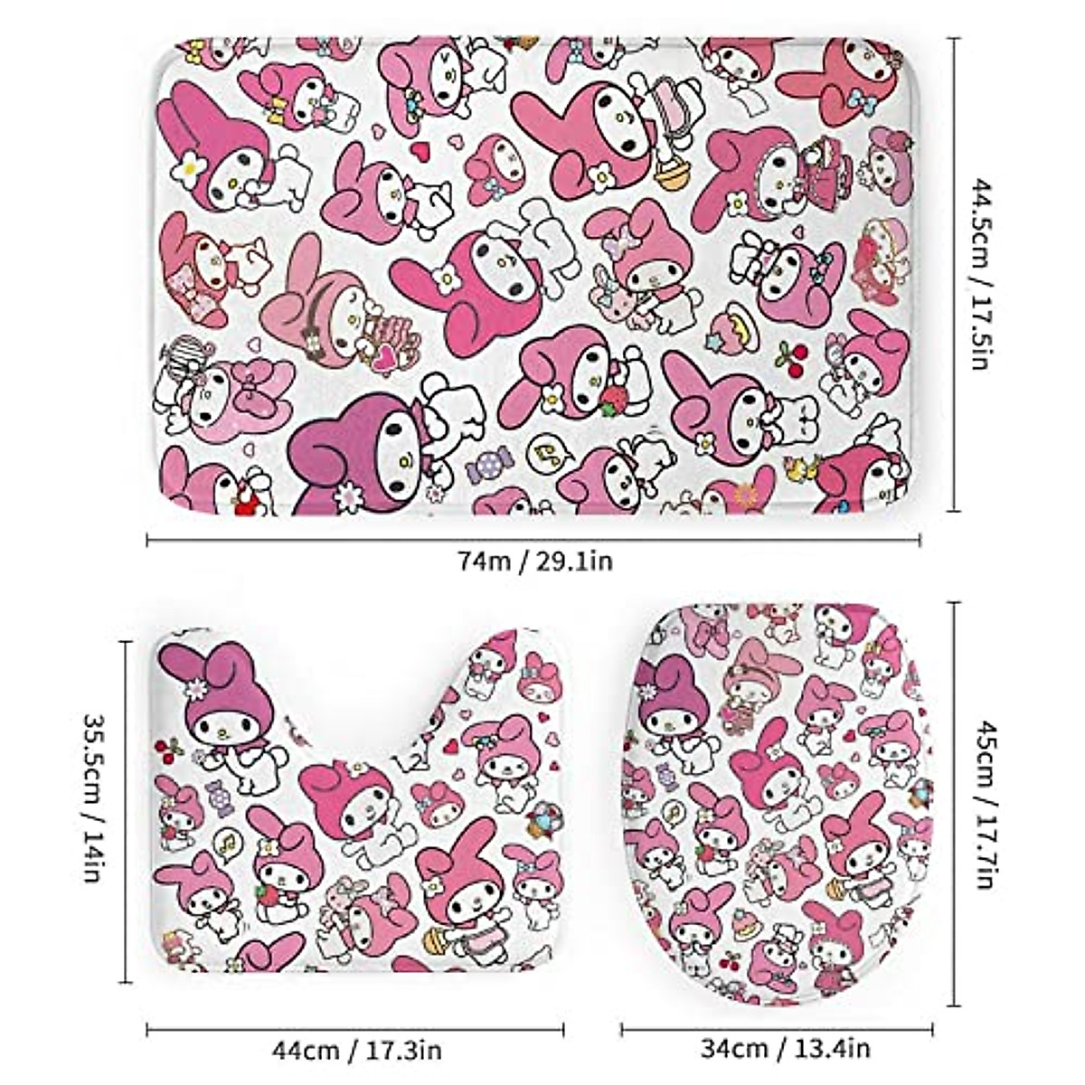 fmsnupz 4PCS Anime Shower Curtain Set, Cute Bathroom Decor with Non-Slip Rugs, Toilet Lid Cover and Bath Mat, Waterproof Fabric Shower Curtains with 12 Hooks, 70.8"x70.8"