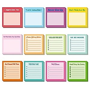 12 Inspirational Sticky Notes Fun PostIt Notes Funny Sticky Notes to Do List Sticky Notes Appreciation Sticky Note Colorful Encouragement Pads for Reminder Work Studying Home Office Supplies,3x3 Inch