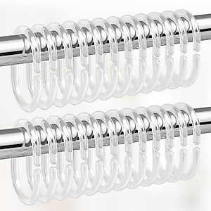 Amazer Plastic Shower Curtain Rings Hooks, Shower Curtain Hooks Rings, 24 Pcs Shower Hooks for Shower Curtain, C Shaped Shower Rings for Curtain, Clear Shower Curtain Rings for Bathroom Shower Rod