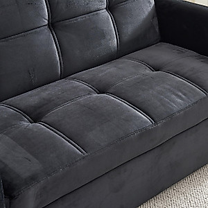 Myshle 55" Pull, Modern Velvet Convertible Adjustable Backrest Sleeper, Small Loveseat Sofa Bed with Two Pillows and Side Pockets for Living Room, Apartment,Black