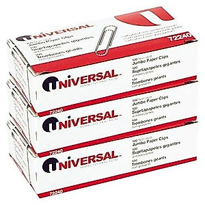 Universal Nonskid Paper Clips, Wire, Jumbo, Silver-100 ct, 3 pk