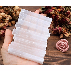 vuUUuv Natural Bulk Selenite Sticks & Black Tourmaline - Healing Crystals，Reiki， Cleansing Energy，Radiation Protection，Protection Grids (24 pcs)