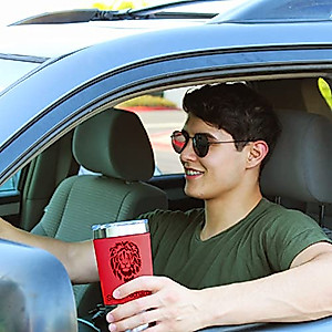 LaserGram 20oz Vacuum Insulated Tumbler Mug, Helicopter 1, Personalized Engraving Included (Faux Leather, Red)