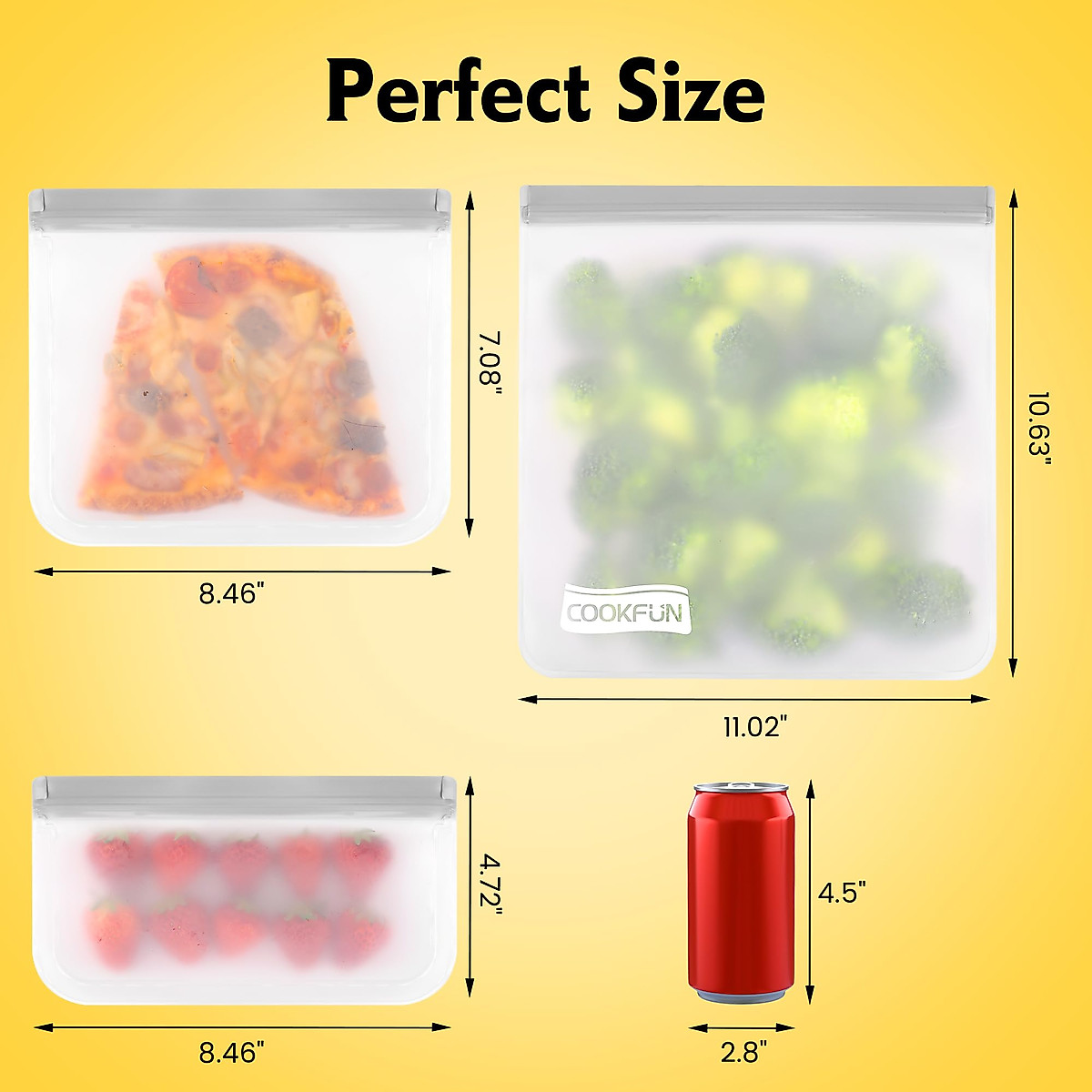 COOKFUN Reusable Freezer Bags 10 Pack, 3 Reusable Gallon Size Bags, 4 Reusable Sandwich Bags Ziplock Containers, 3 Resuable Snack Bags for Kids Adults, Kitchen Fridge Organization and Storage