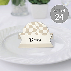 Big Dot of Happiness Tan Checkered Party - Tent Buffet Card - Table Setting Name Place Cards - Set of 24