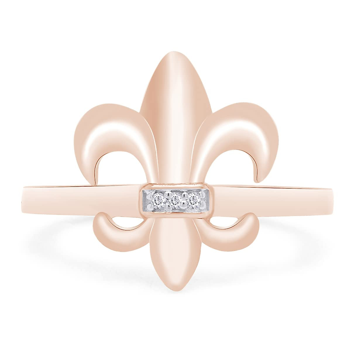 Wishrocks Dainty Fleur-De-Lis Diamond Accent Ring in 18K Rose Gold Over Sterling Silver Ring Size- 6