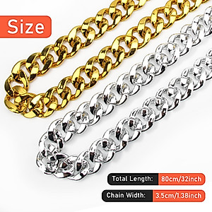 Catcan Hip Hop Chunky Gold Chain Silver Chain 2 Pack, 32 Inch Plastic Chain Necklace Costume Gold Chain Rapper 80s 90s Punk Turnover Necklace Men Costume Accessory for Party Costume Class Bar