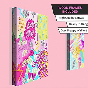 WALTSOM Preppy Room Decor, Framed Aesthetic Preppy Wall Decor Hot Pink Preppy Canvas Wall Art for Teen Girls Bedroom Pink College Dorm Room Posters (Set of 4, 8x10 inch, Framed)