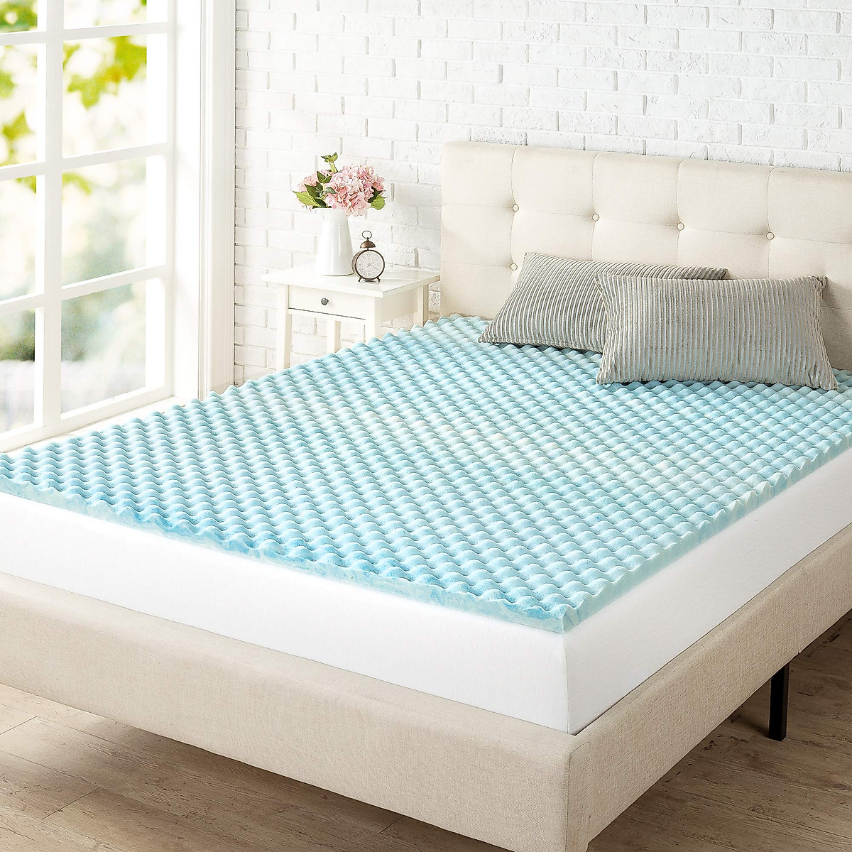 ZINUS 1.5/2/3/4-inch Swirl Gel Cooling Memory Foam Mattress Topper, Cooling Airflow Design, CertiPUR-US Certified (1.5 in, Queen) & 1.5/2/3/4-inch Swirl Gel Cooling Memory Foam Mattress Topper