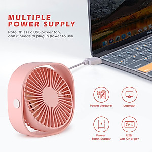 warrita USB Table Fan Portable Mini Personal Desk Fan with 360 Rotation and Adjustable 3 Speed for Office, Travel-Pink