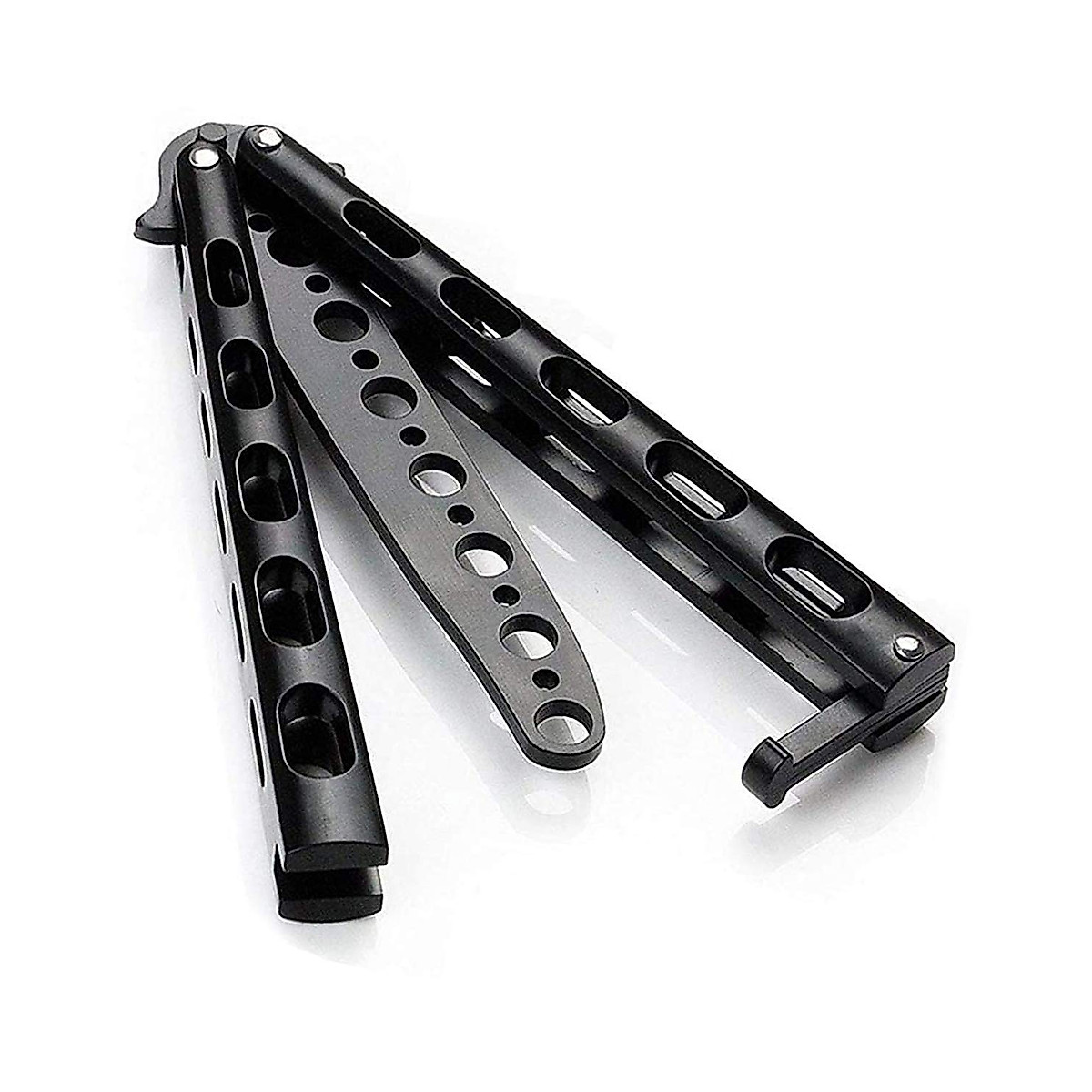Butterfly Knife Trainer Practice with O-Ring Latch - Enhanced Version - Black Metal Steel - no Offensive Blade - for Beginner, Butterfly Knives Lover and More