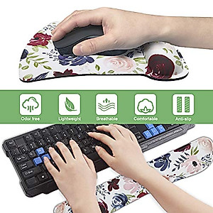 Dooke Keyboard Wrist Rest Pad and Mouse Wrist Rest Support, Comfort Wrist Rest Pad with Non-Slip Rubber Base & Memory Foam Support for Working Gaming Fatigue Pain Relief Art Flowers